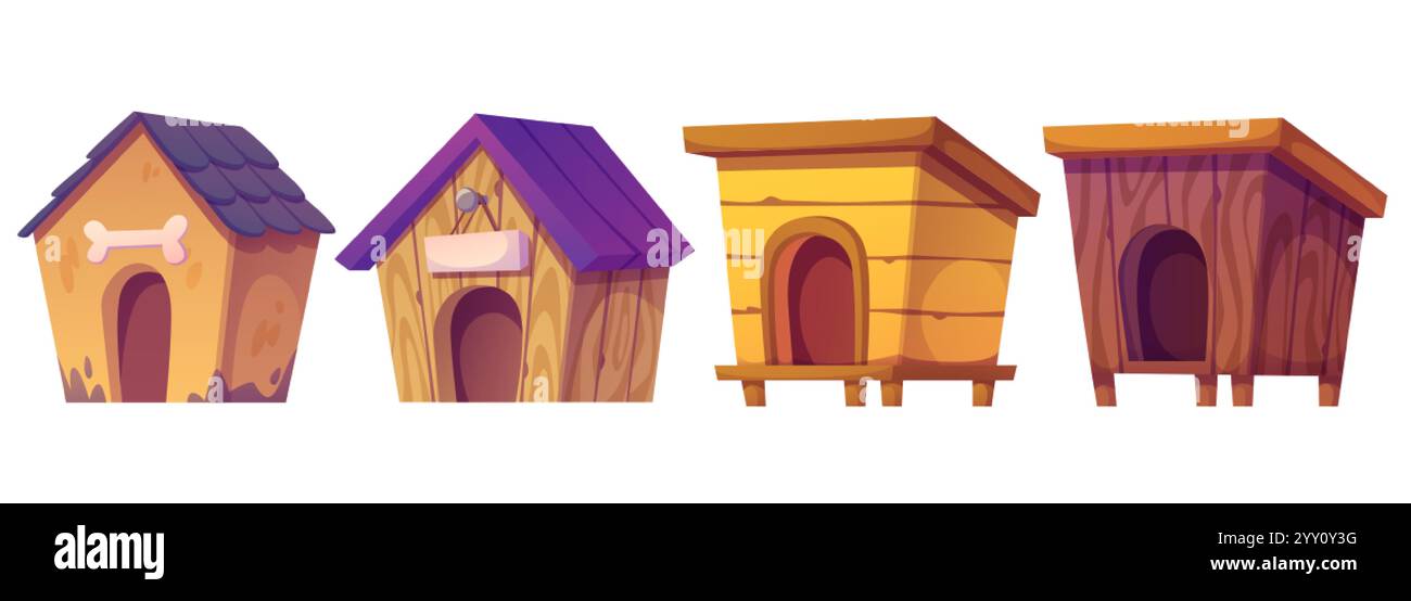 Dog houses set isolated on white background. Vector cartoon ...