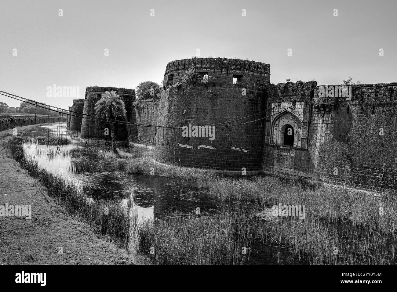 11 11 2011 Vintage Old Black and White Photo Water; trench draw-bridge ...