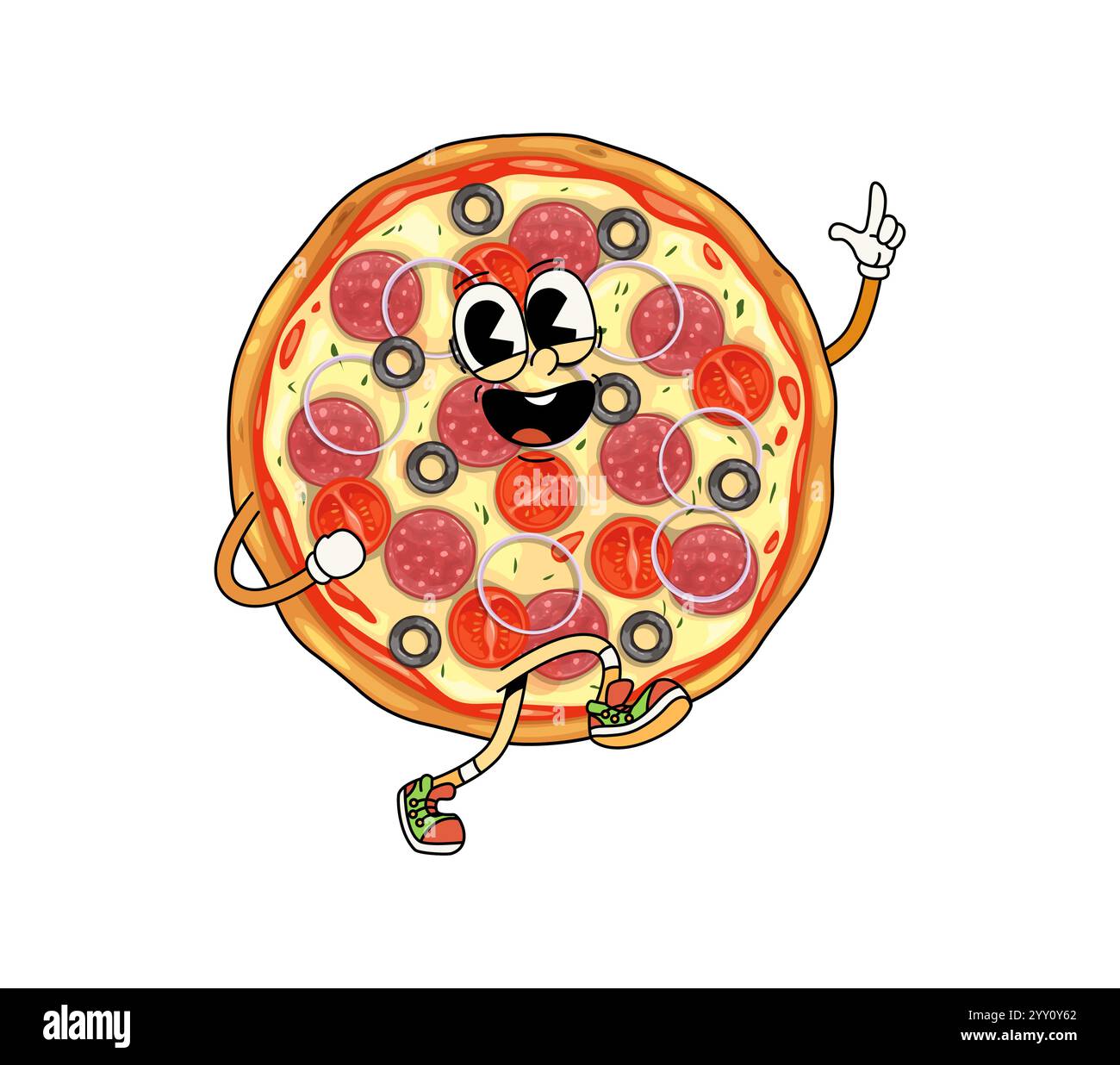 Groovy fast food pizza character. Isolated cartoon vector retro ...