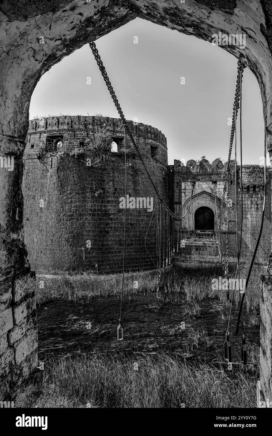 11 11 2011 Vintage Old Black and White Photo Water; trench draw-bridge ...