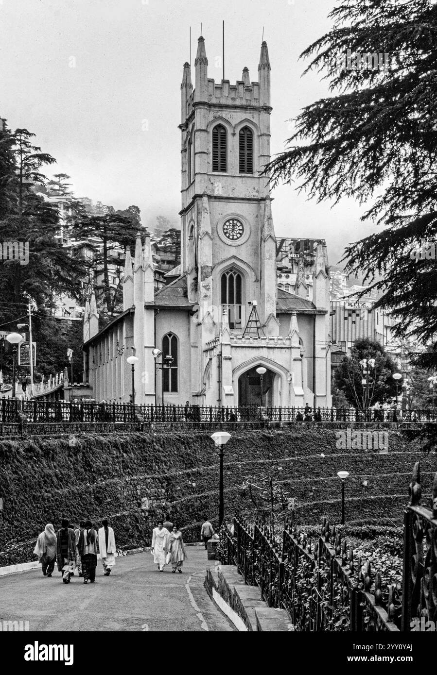 05 27 2011 Vintage Old Black and White Photo of Christ Church in Shimla ...