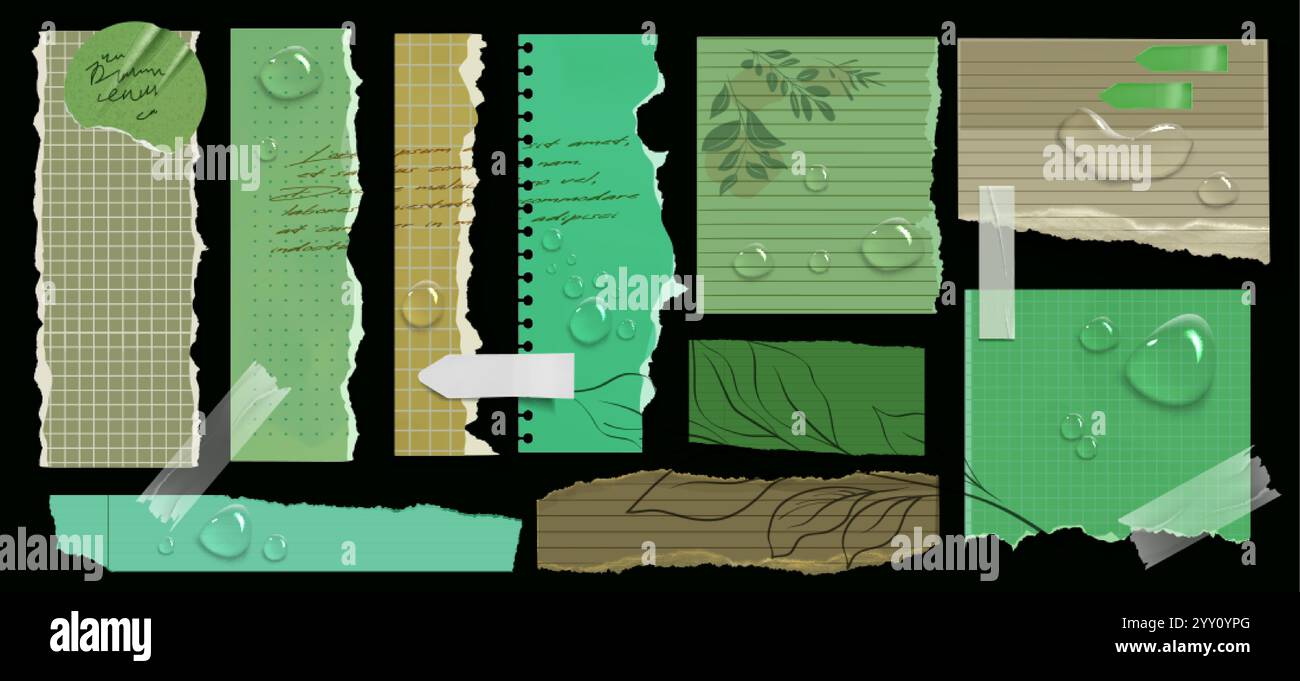 Green torn note paper sheet. Memo post label with white tape. Blank ...