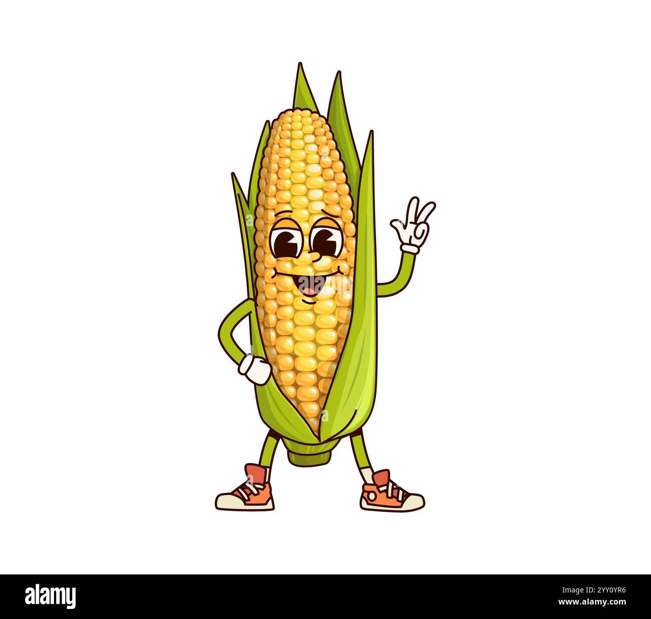 Groovy corn vegetable character. Isolated cartoon vector cheerful maize ...