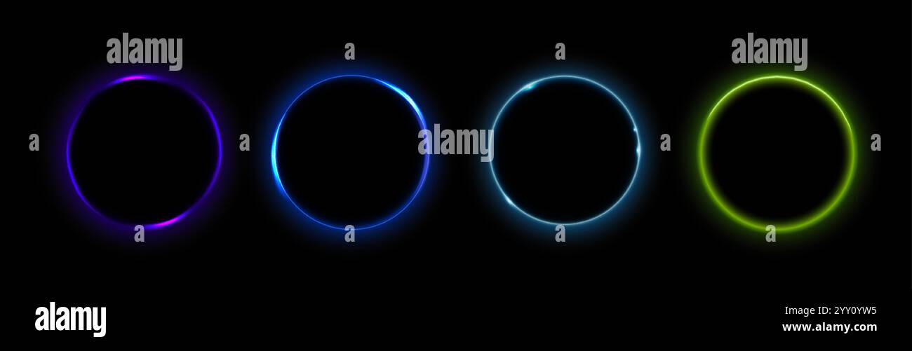 Moon or solar eclipse circles set isolated on black background. Vector ...