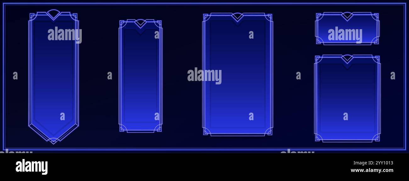 Decorative neon frames in different shapes with luminous blue glow on ...