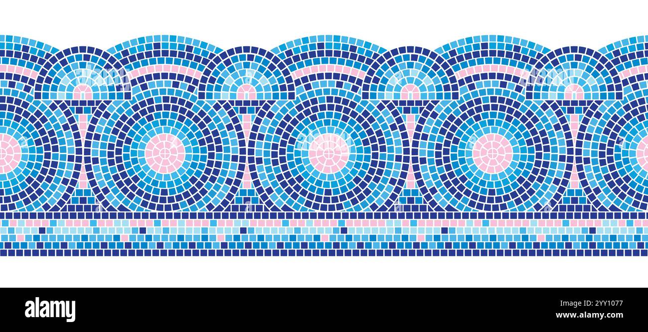 Decorative mosaic border with circular pattern. Frame with turquoise ...