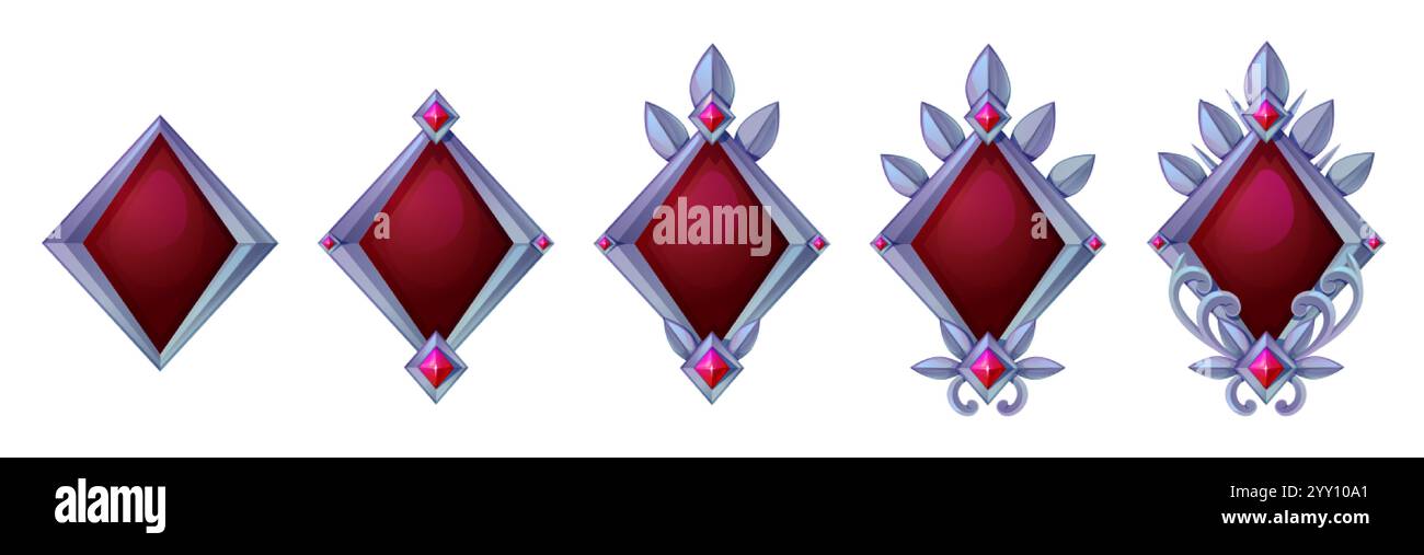 Ruby game level badges set isolated on white background. Vector cartoon ...