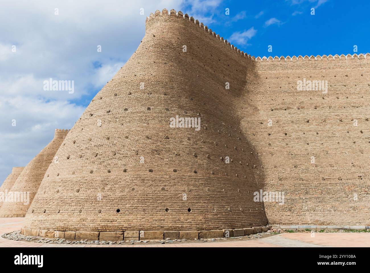 Stone walls of Ark of Bukhara, massive fortress in Uzbekistan, that was ...