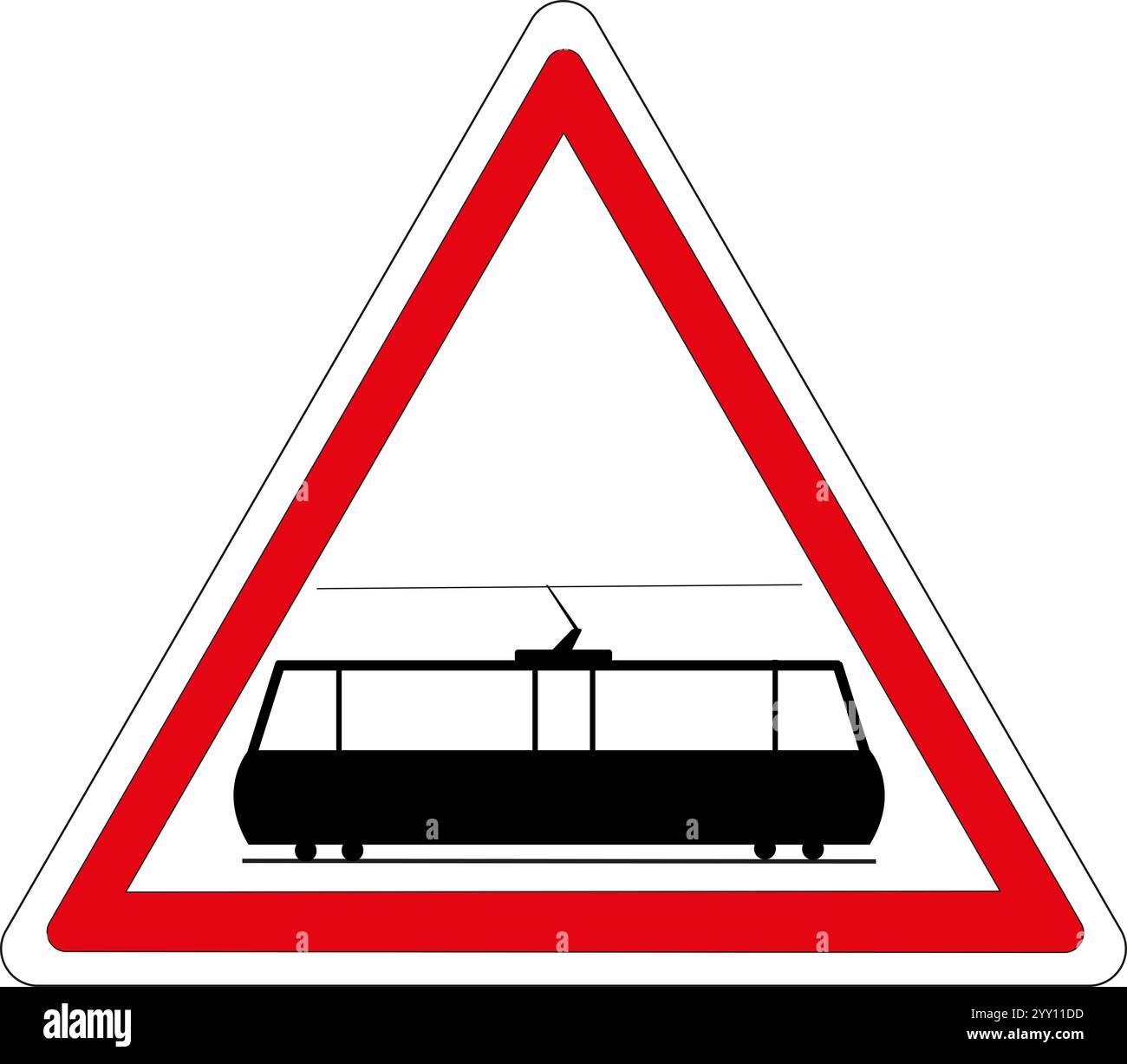 French triangular road sign with white background and red border ...