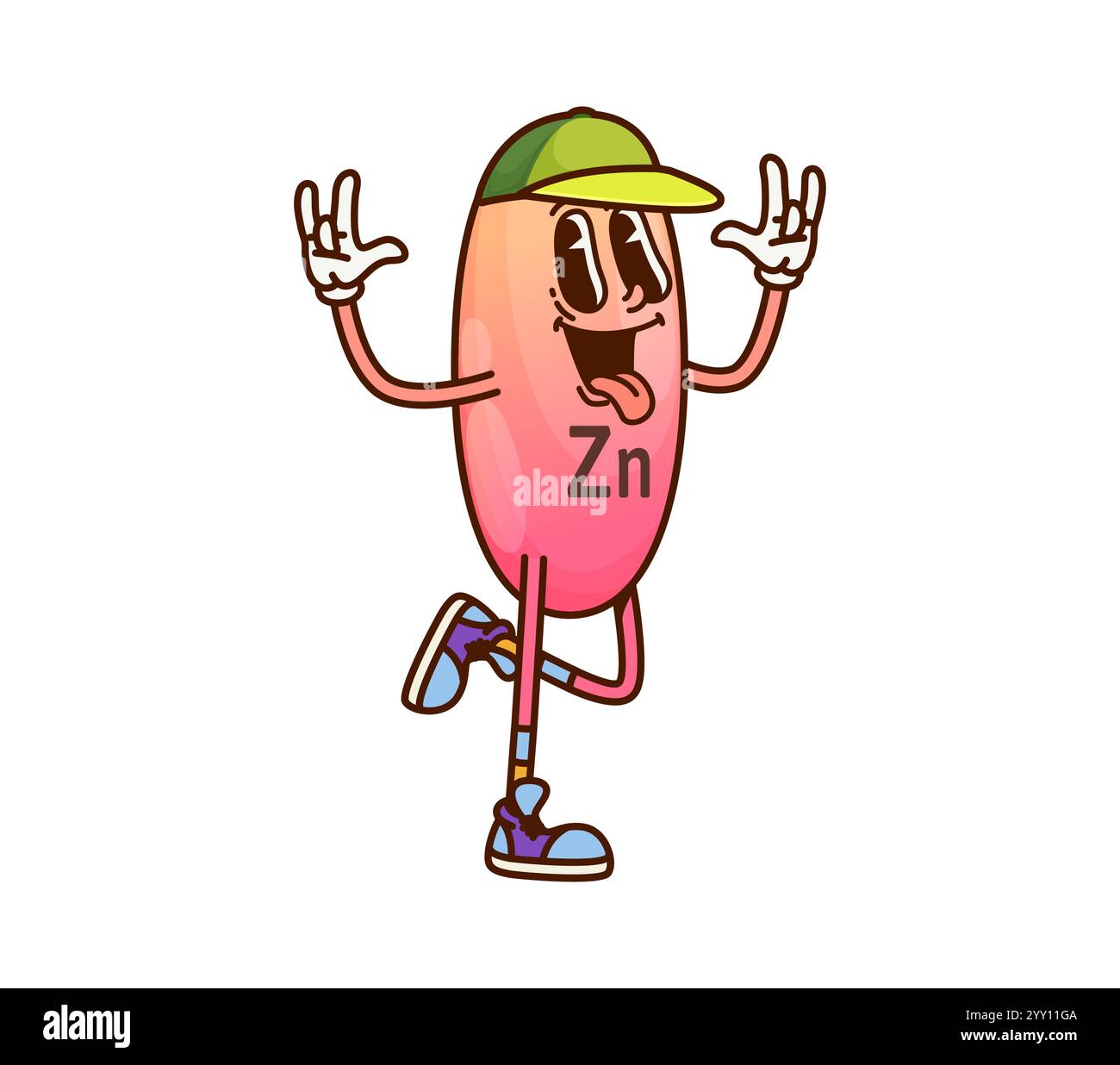 Cartoon groovy Zn vitamin and micronutrient character. Isolated vector ...