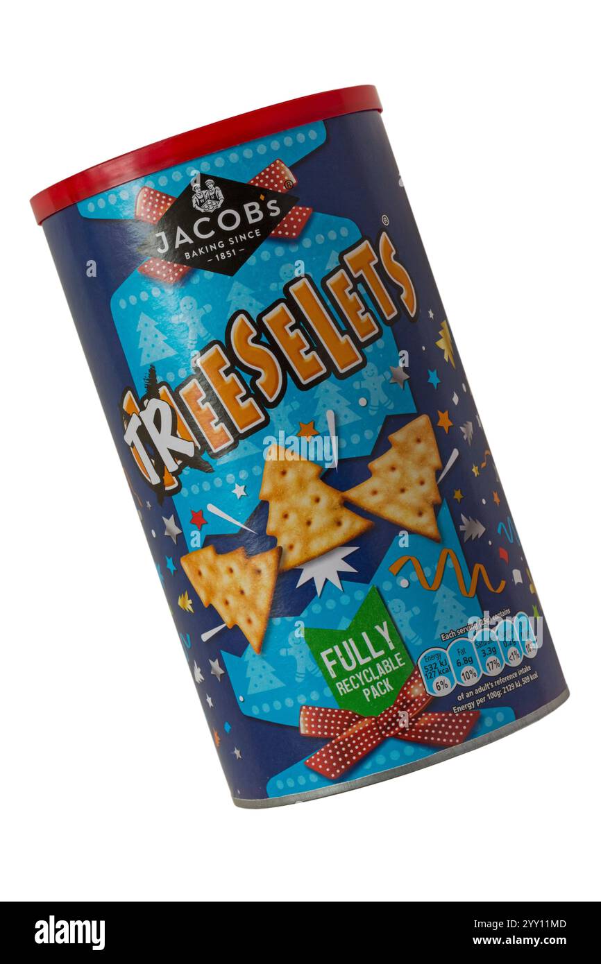 Tub of Jacobs cheeselets treeselets isolated on white background ...