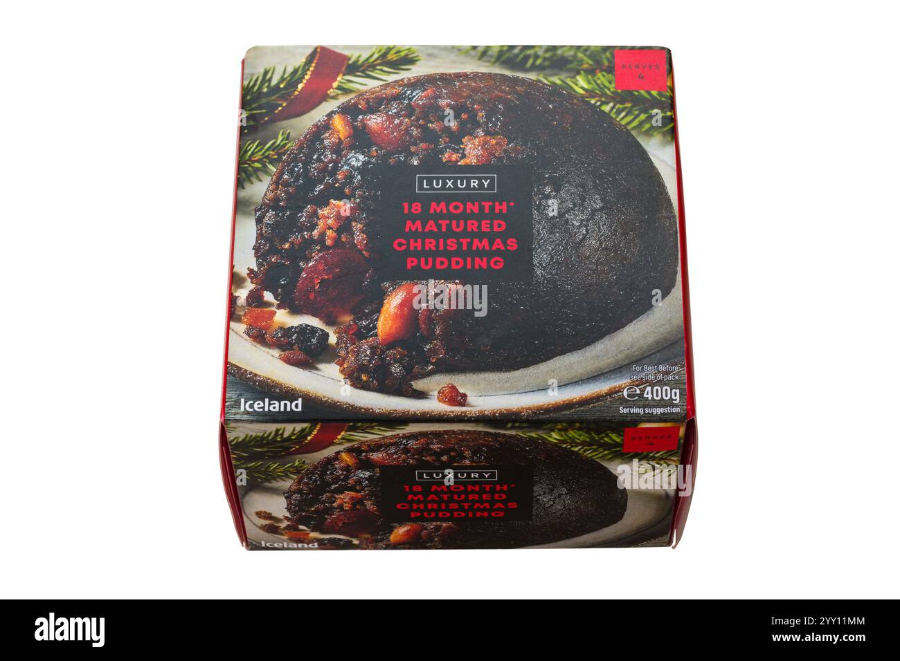 Luxury 18 month matured Christmas pudding from Iceland isolated on ...