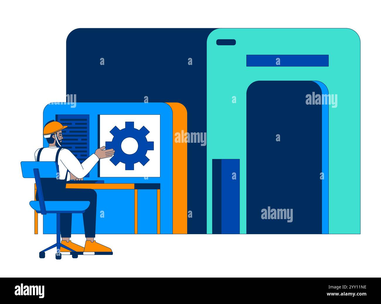 Black male engineer workstation operating industrial processes 2D ...