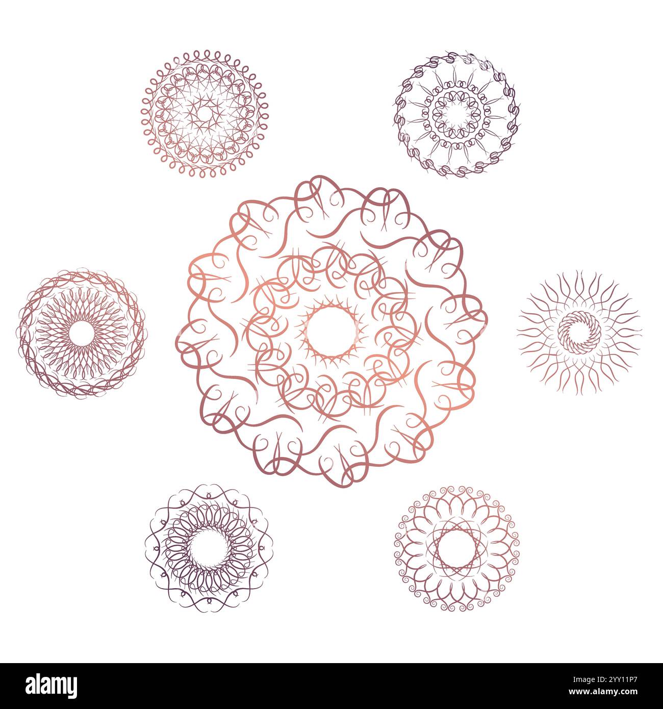 Set of seven geometric circular elements. Vector monogram on white background. Vector ...