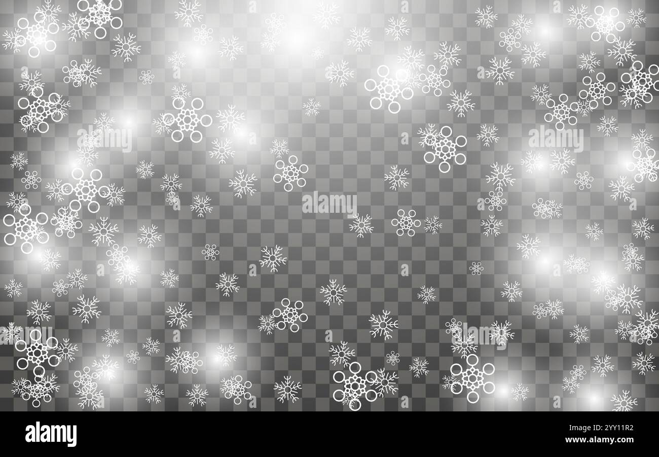Snowfall and falling snowflakes on dark transparent background. White ...