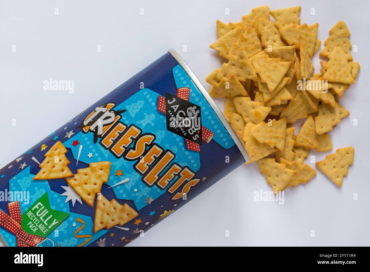 Tub of Jacobs Cheeselets Treeslets opened with contents spilled spilt ...