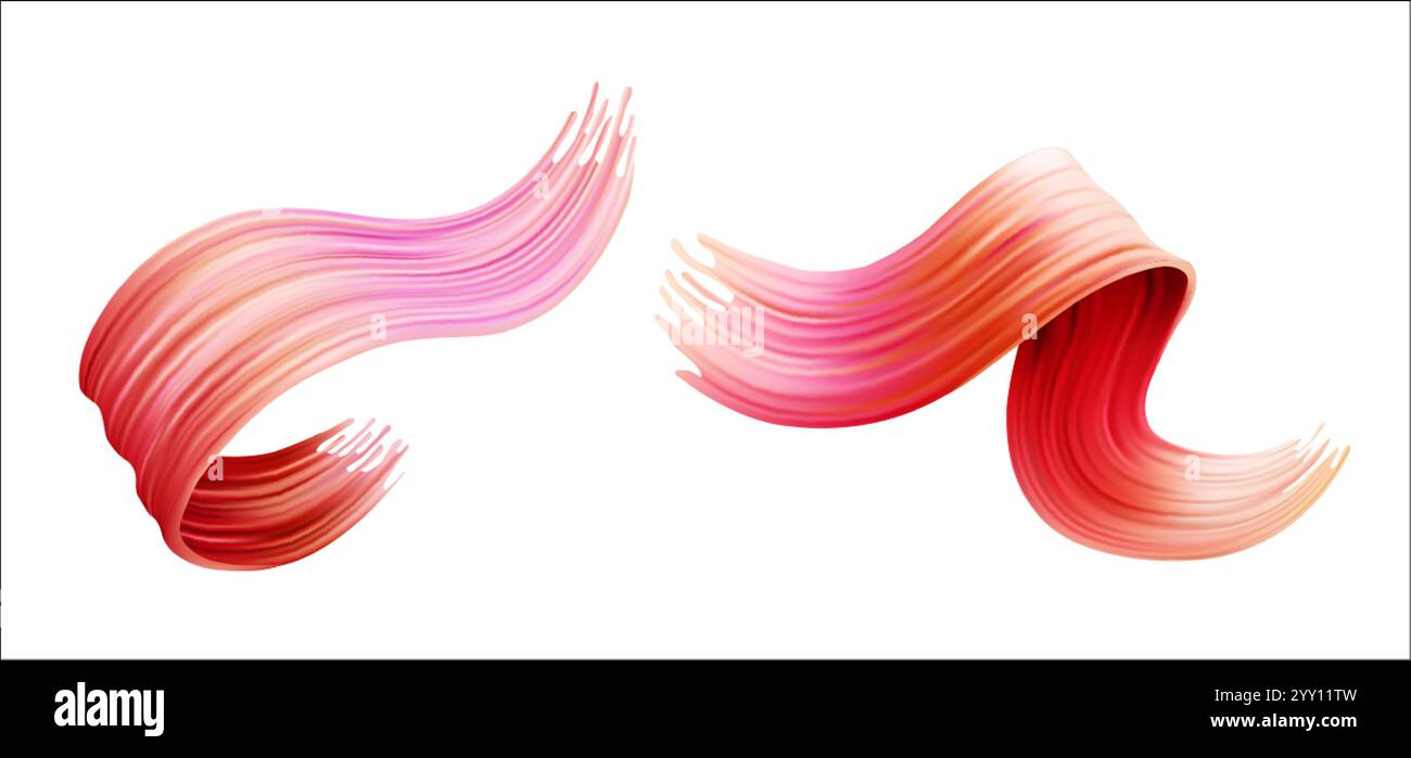Dynamic red ribbons creating fluid brushstroke effect. Abstract digital ...