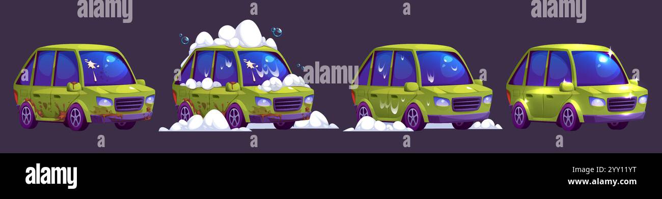 Car wash cartoon vector. Dirty and clean auto illustration. Foam and ...
