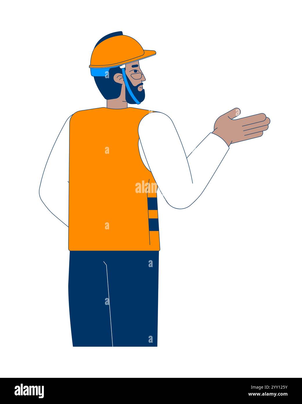 Black male construction worker giving directions 2D cartoon character ...