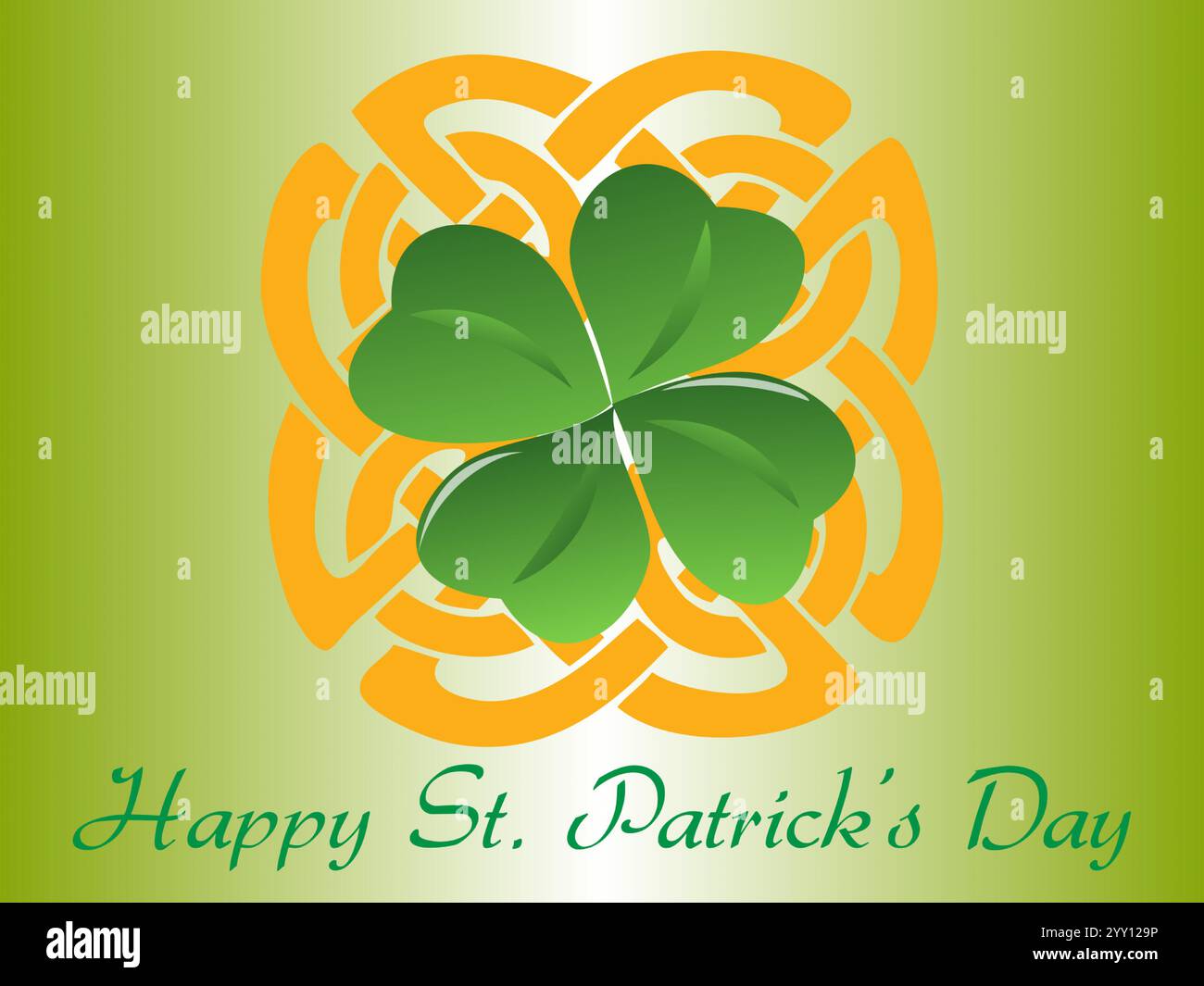 Green shamrock with yellow border and the words Happy St. Patrick Day ...