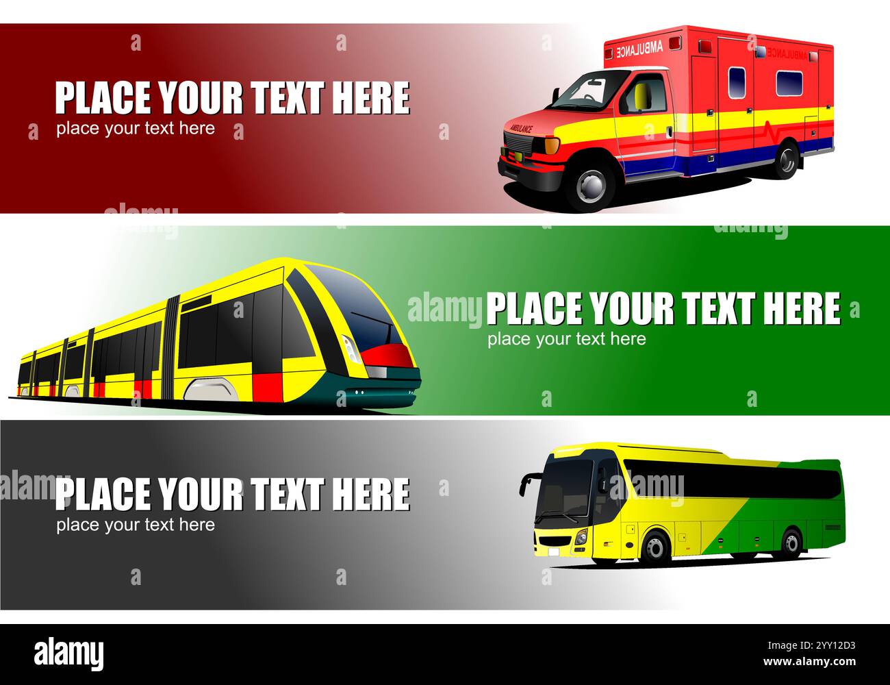 Three banners with municipal transport. 3d vector color illustration ...