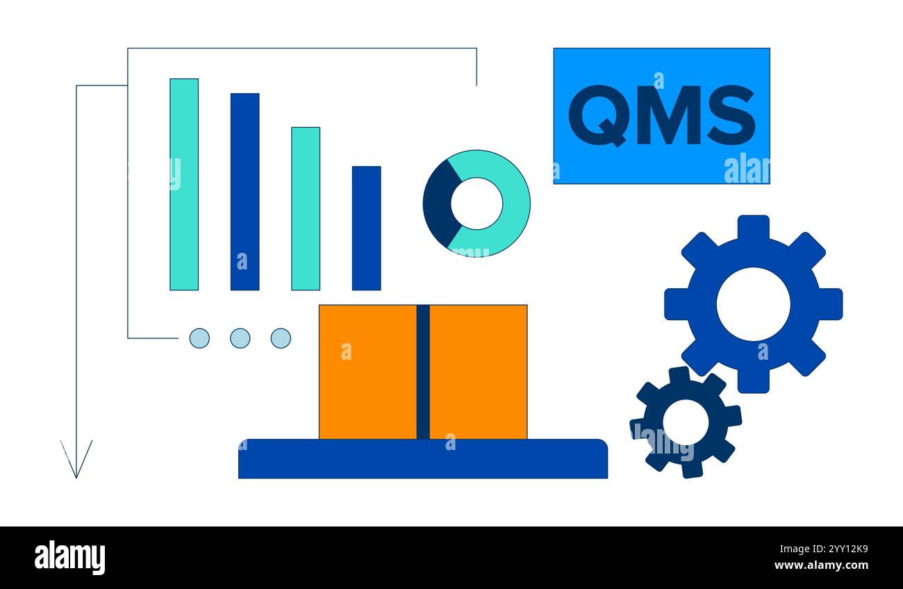 Quality management system with data visualization 2D illustration ...