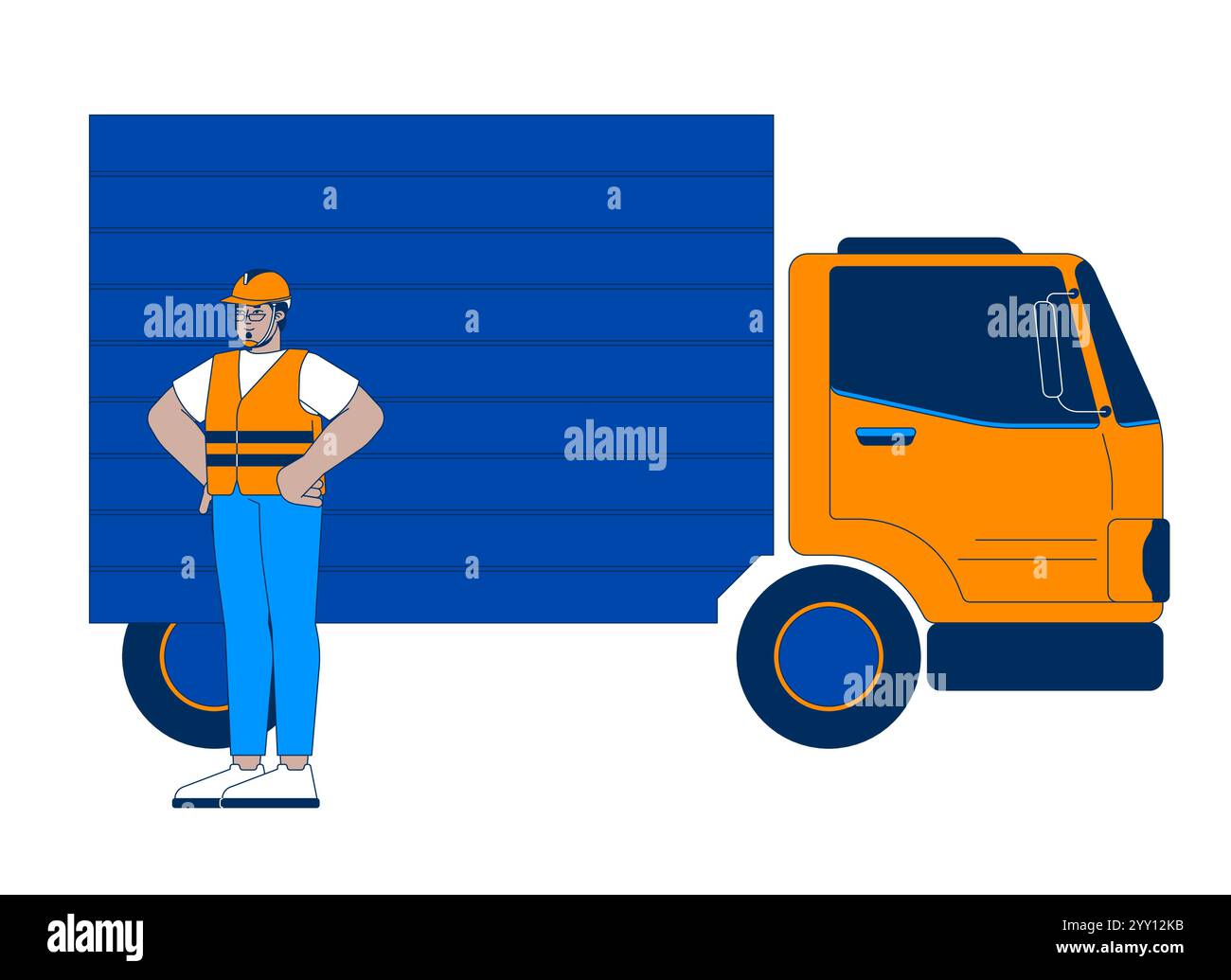 Logistic worker with delivery truck 2D cartoon character Stock Vector ...