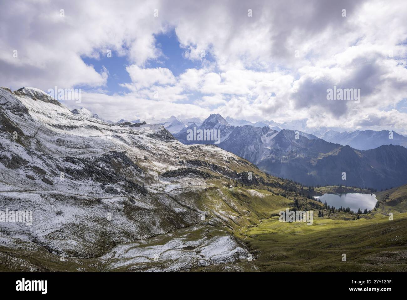 Panorama from Zeigersattel to Seealpsee, in the back left Hoefats 2259m ...