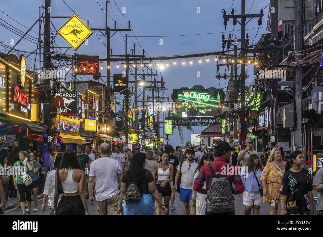Crowds of people on Bangla Street in the evening. Nightlife on Bangla ...