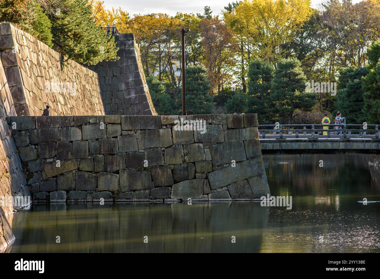 Inner walls and moat of the old Japanese Tokugawa Shogun residence of ...