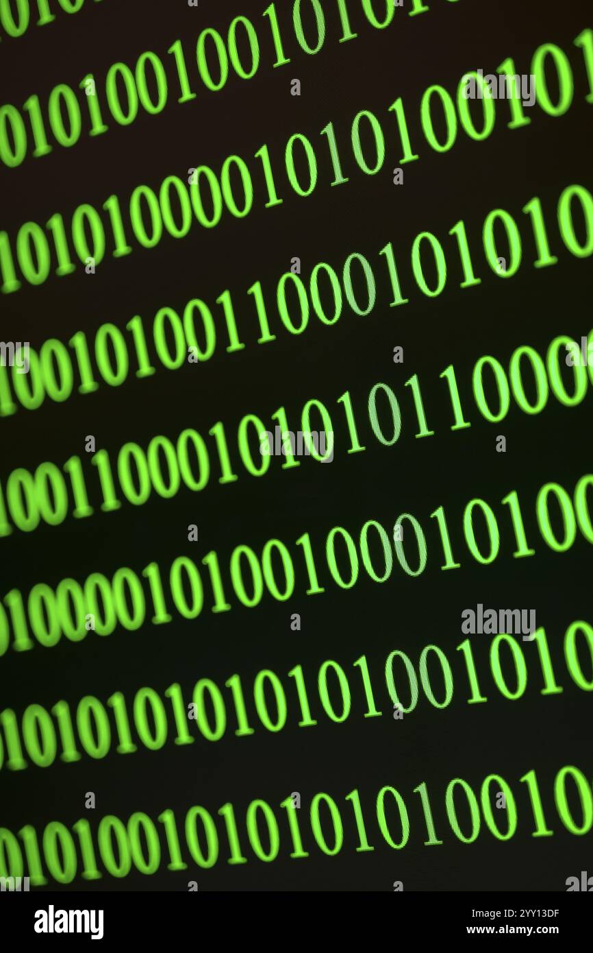 Vertical and diagonal binary numbers in green, conveys IT world Stock ...