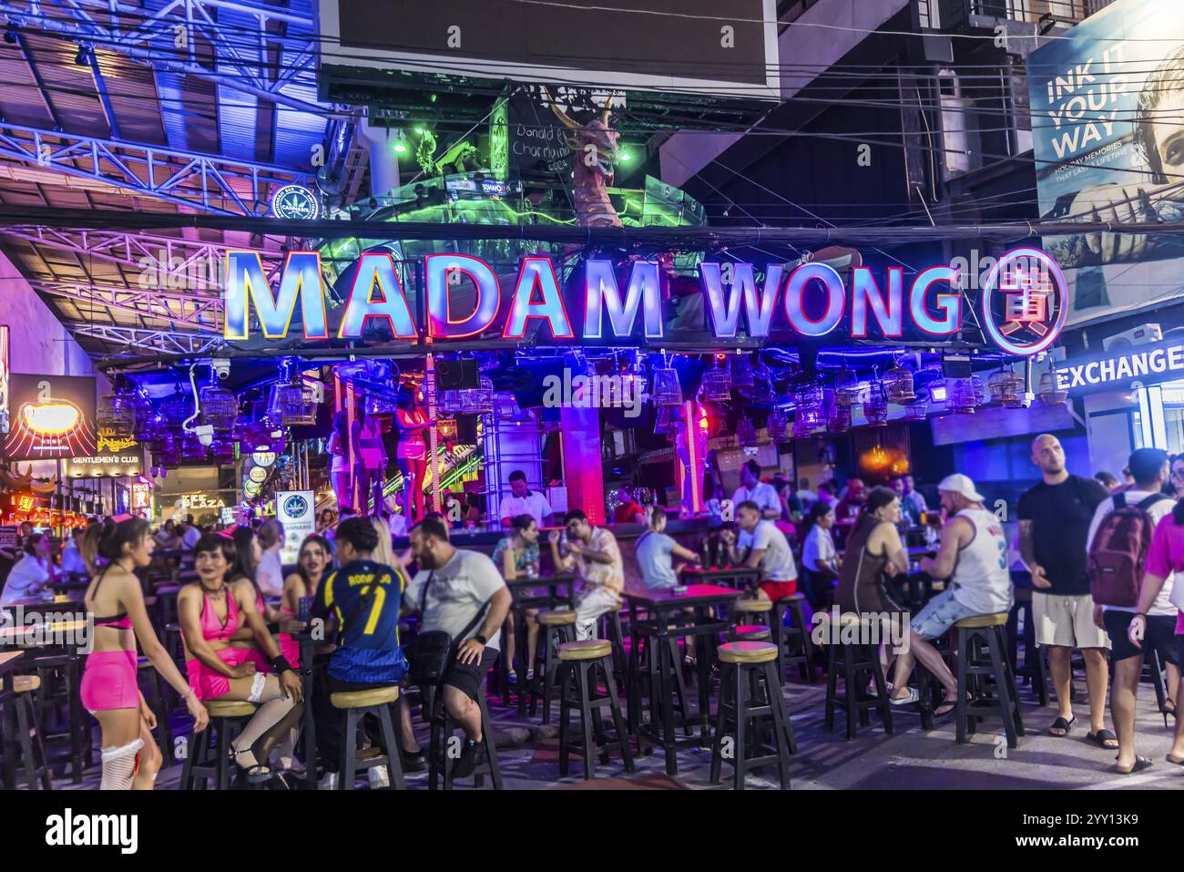Crowds of people on Bangla Street in the evening. Nightlife on Bangla ...