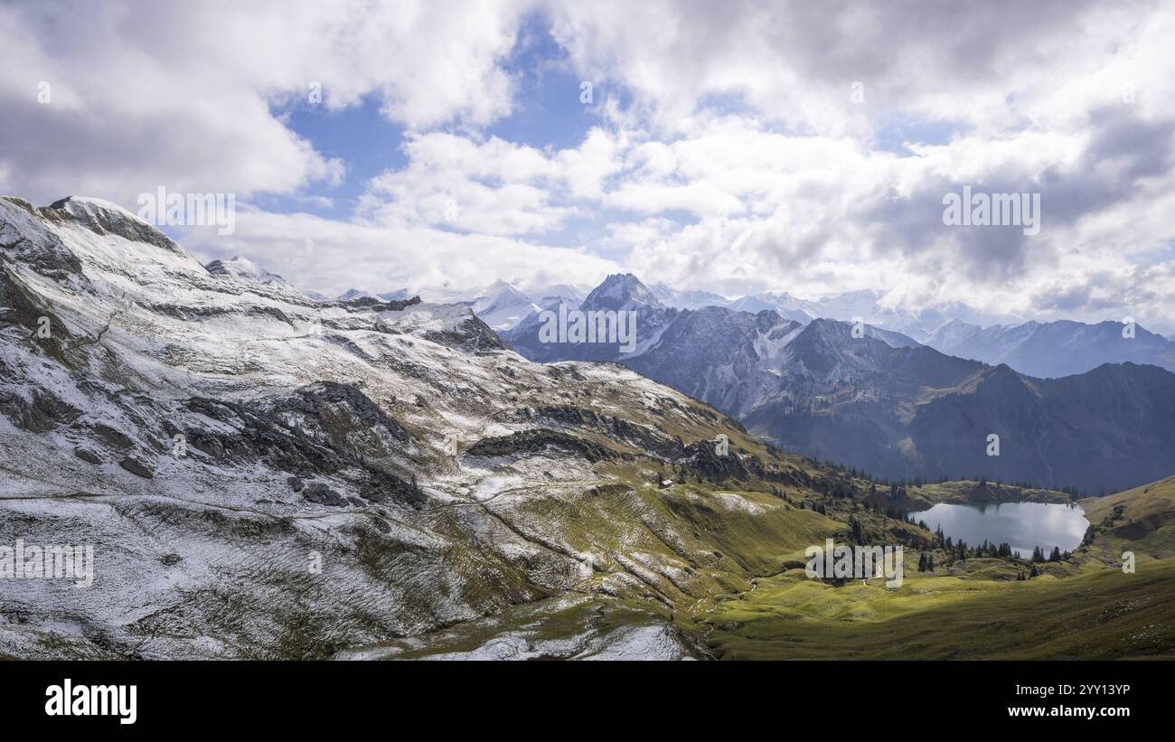Panorama from Zeigersattel to Seealpsee, in the back left Hoefats 2259m ...