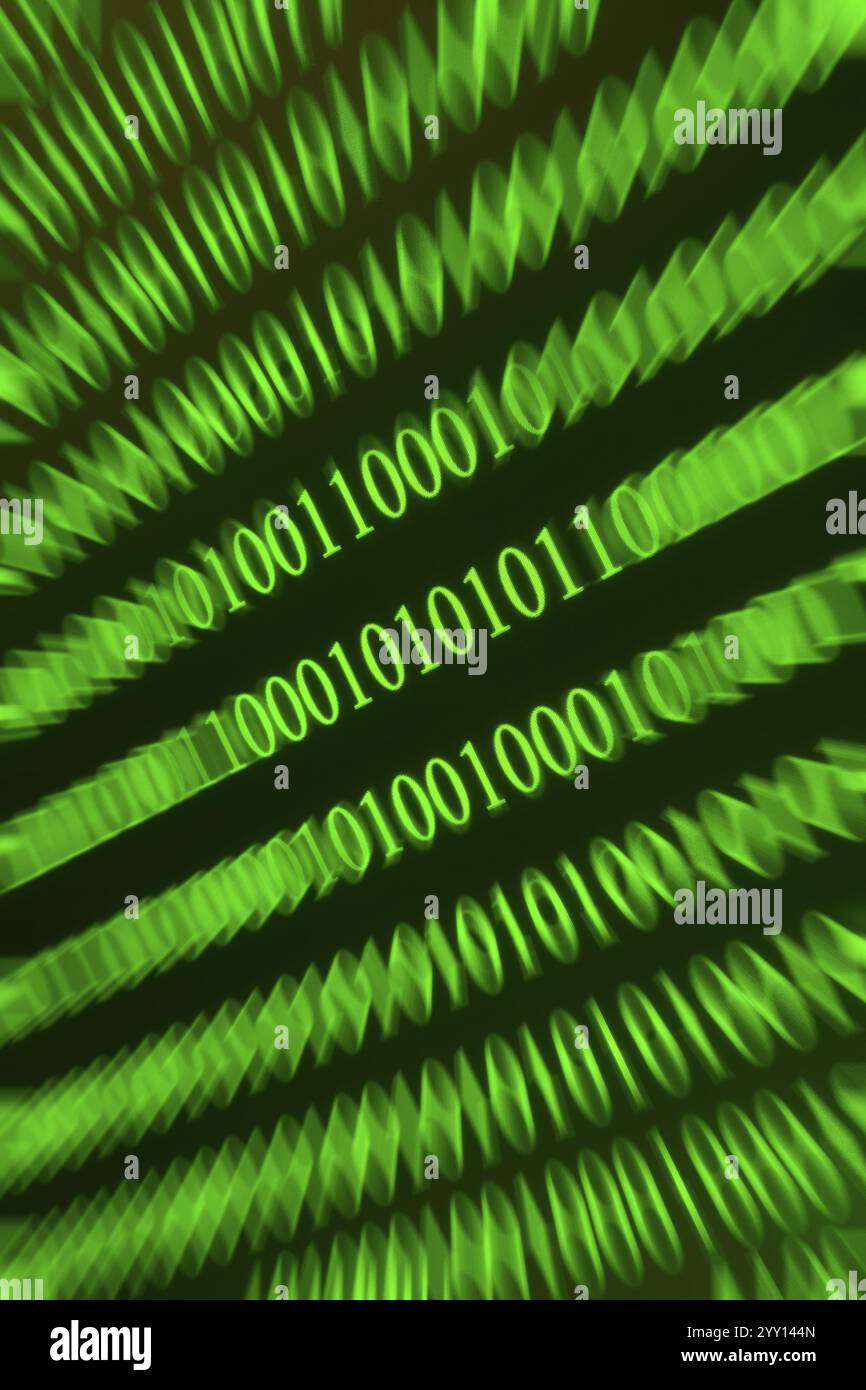 Swirling green binary numbers with blurring, techno-like representation ...