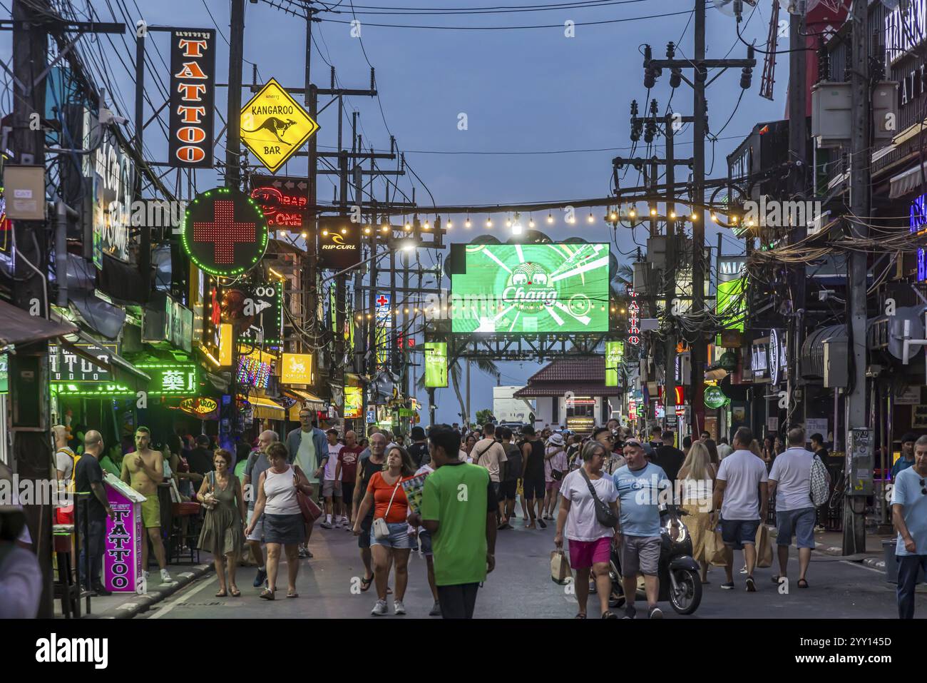 Crowds of people on Bangla Street in the evening. Nightlife on Bangla ...