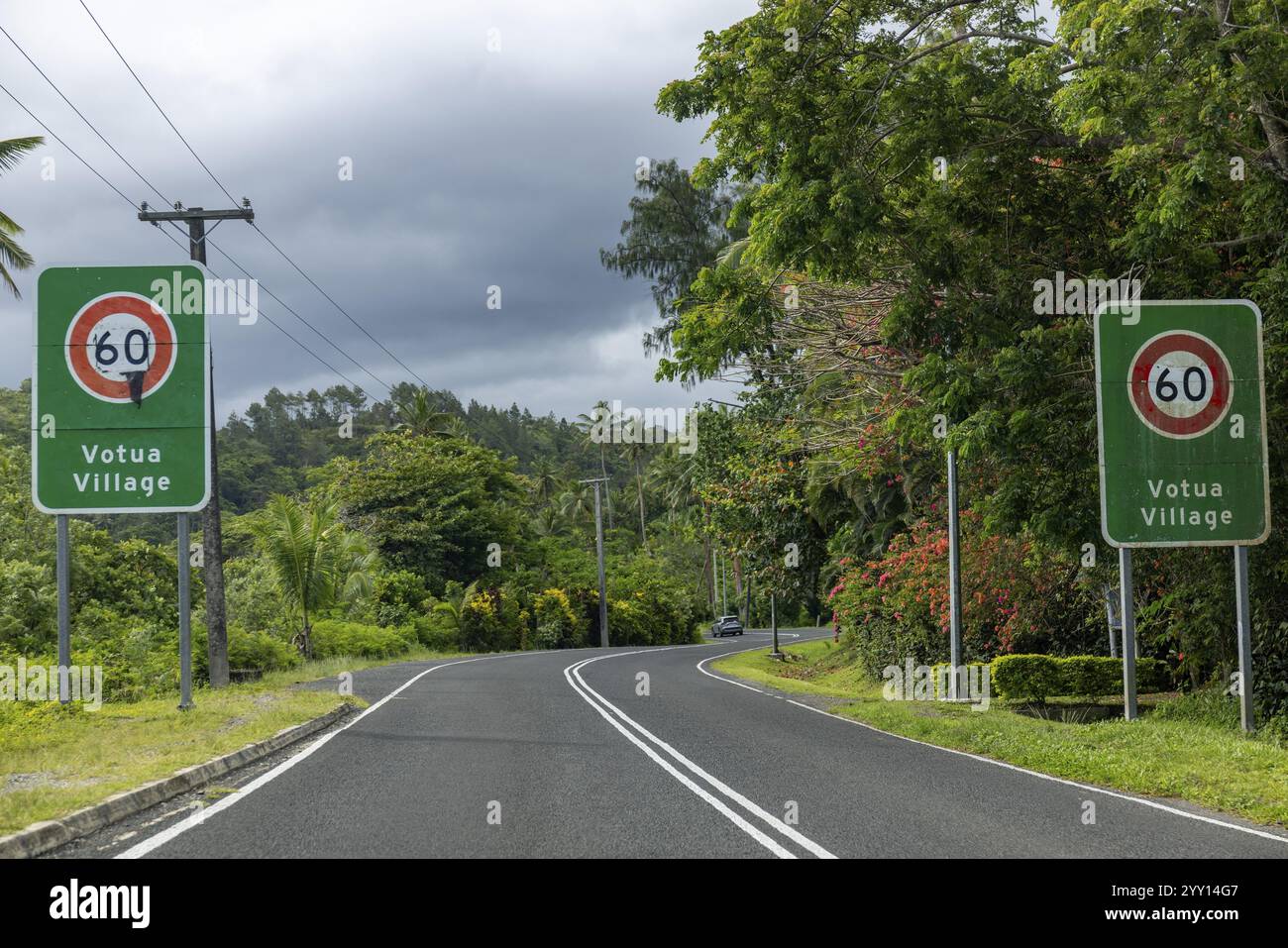 Votua Village, street scene, Queens Road, Viti Levu Island, Fiji ...