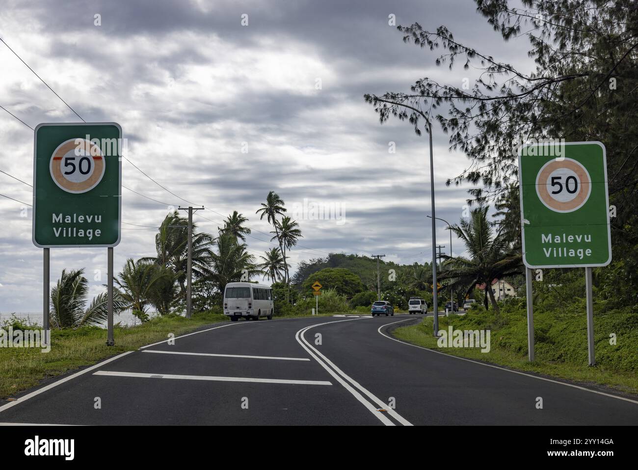 Malevu VIillage, street scene, Queens Road, Viti Levu Island, Fiji ...