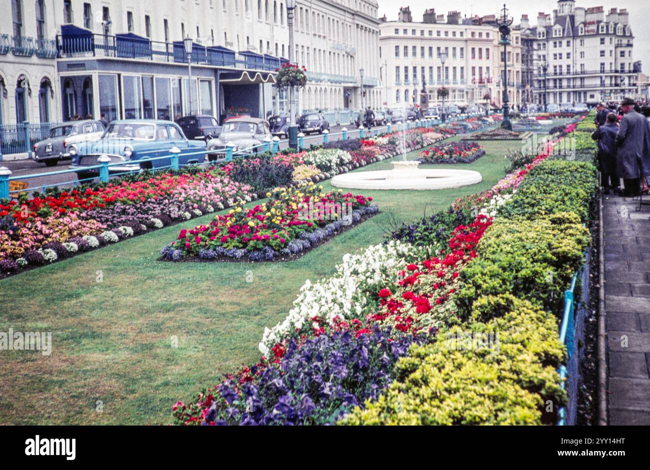 Floral display flowers on promenade seafront gardens, Eastbourne, East ...