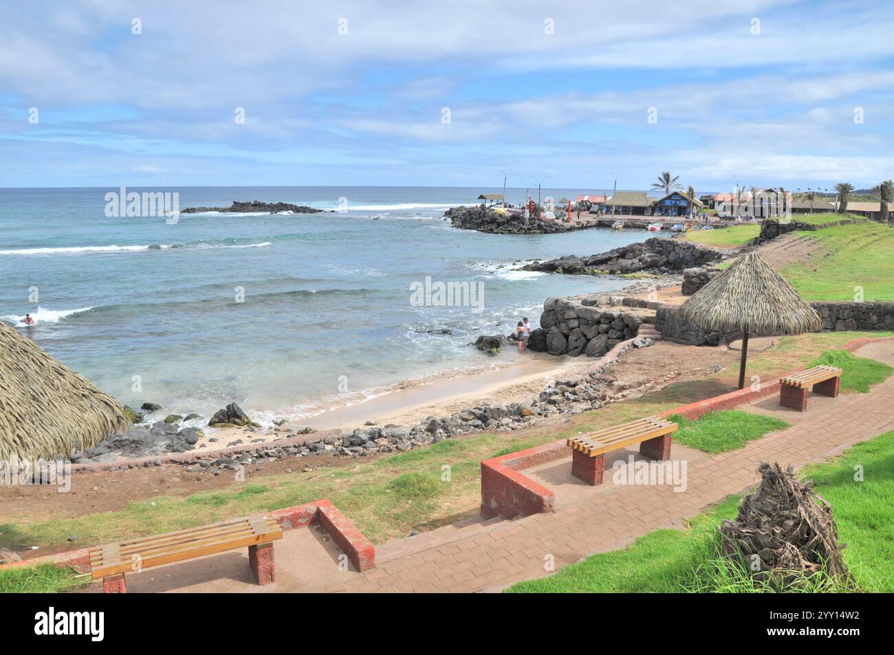 Hanga Roa main town, harbour and seat of Easter Island, a municipality ...