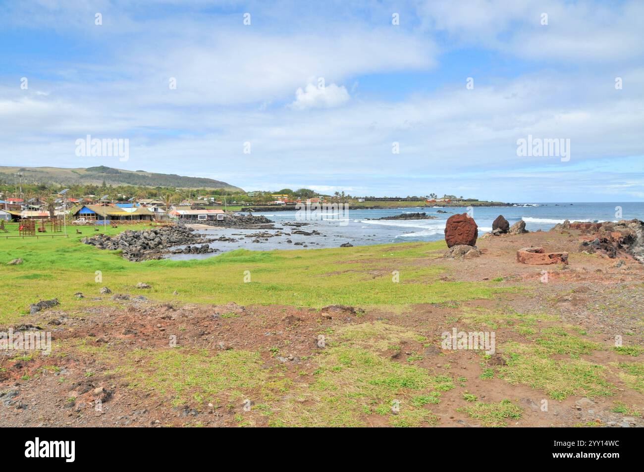 Hanga Roa main town, harbour and seat of Easter Island, a municipality ...