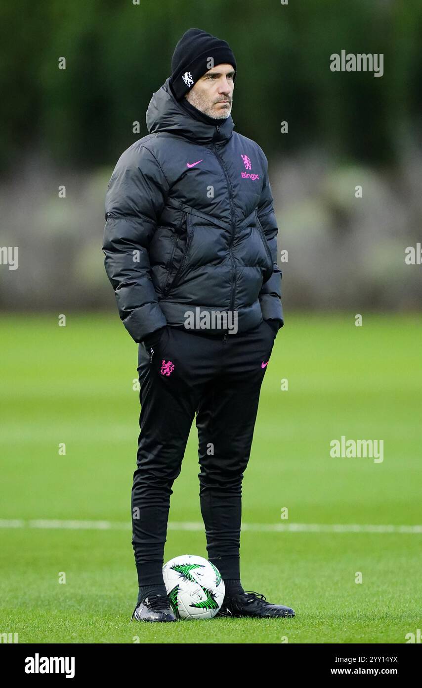 Chelsea manager Enzo Maresca during a training session at Cobham ...