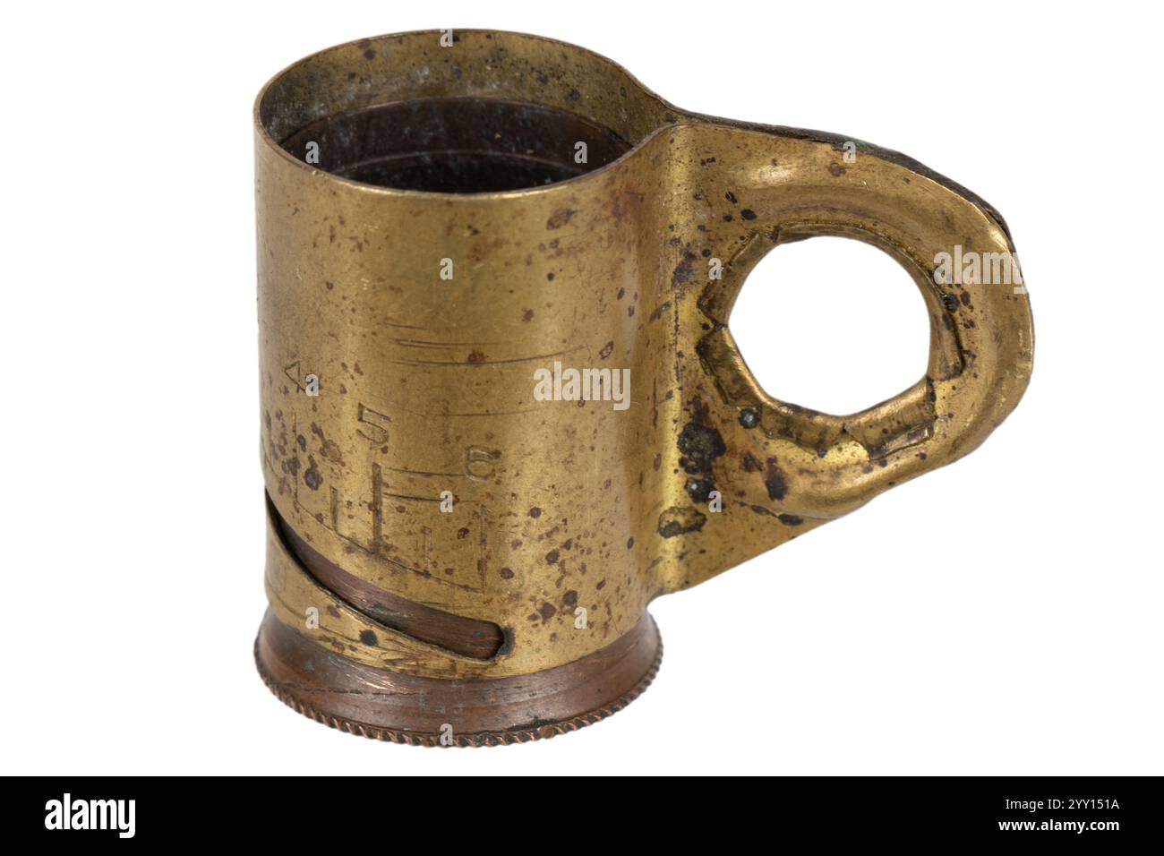 Antique black powder measure for loading cartridge. Isolated on a white ...