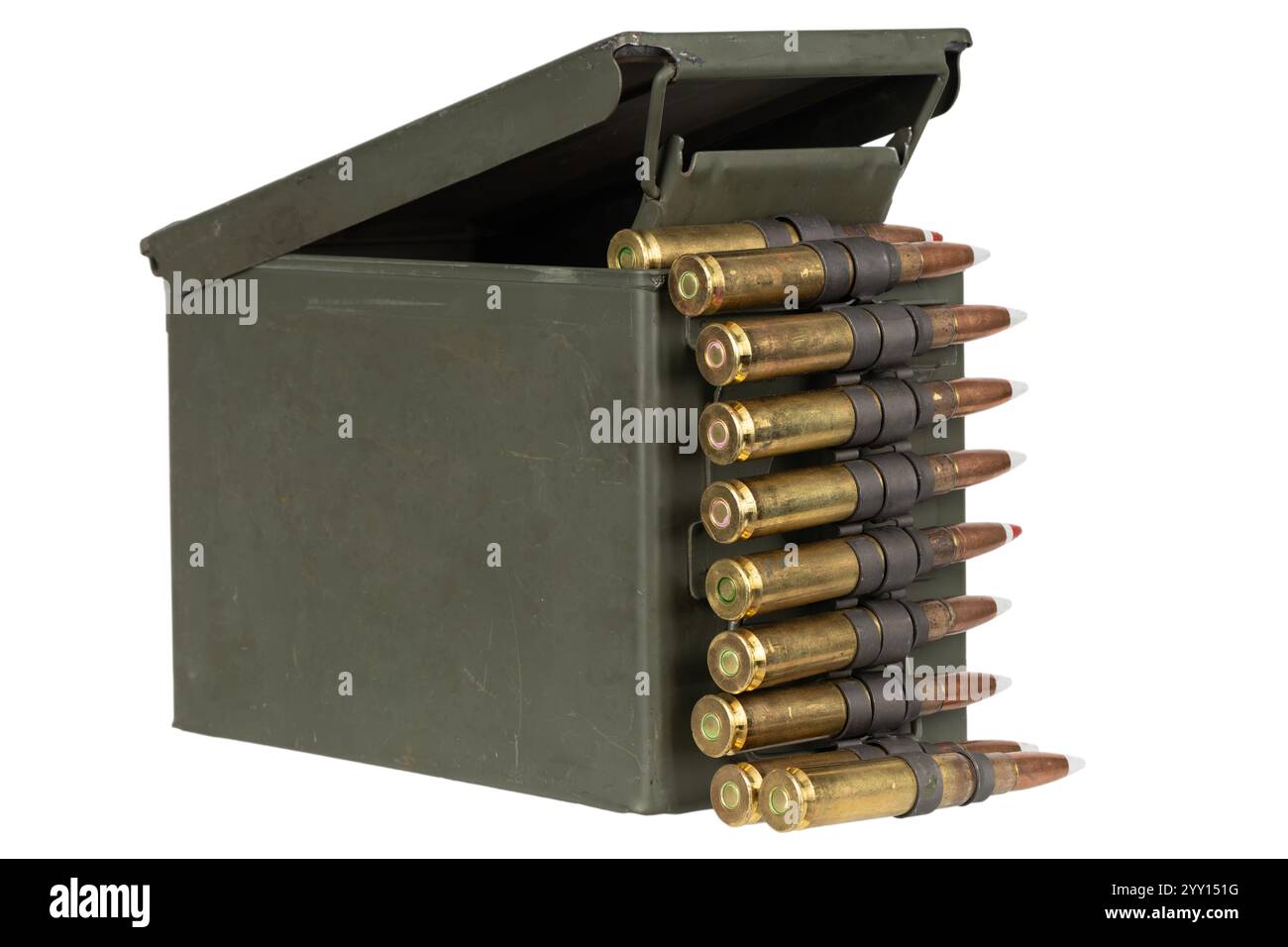 .50 BMG caliber machine gun ammunition belt with cartridges in ...