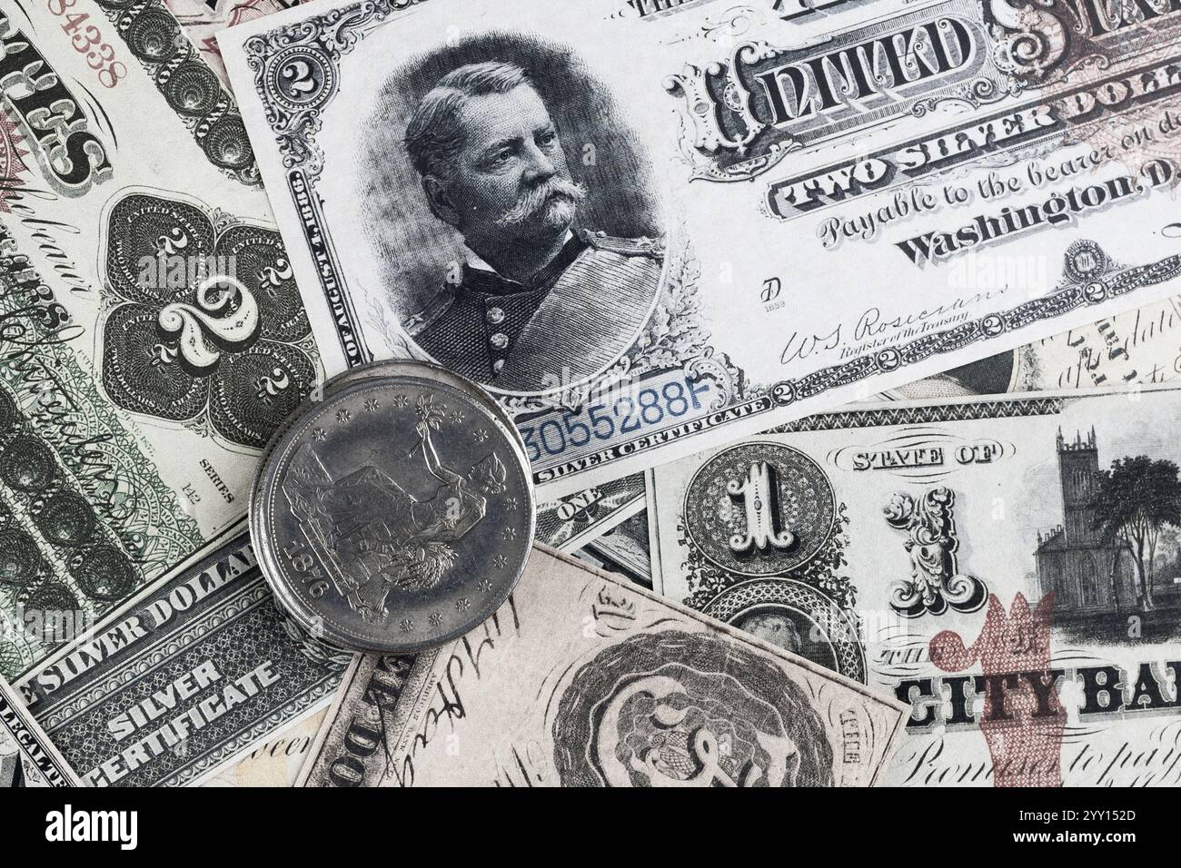 Old west greenback US paper money and silver certificates with silver ...