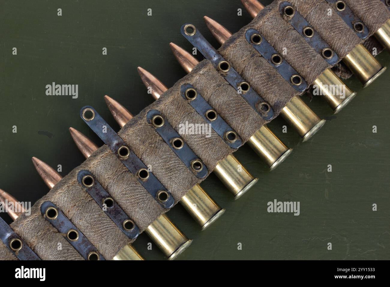 Machine Gun Ammo Belt with Ammunition with green ammo box Stock Photo ...