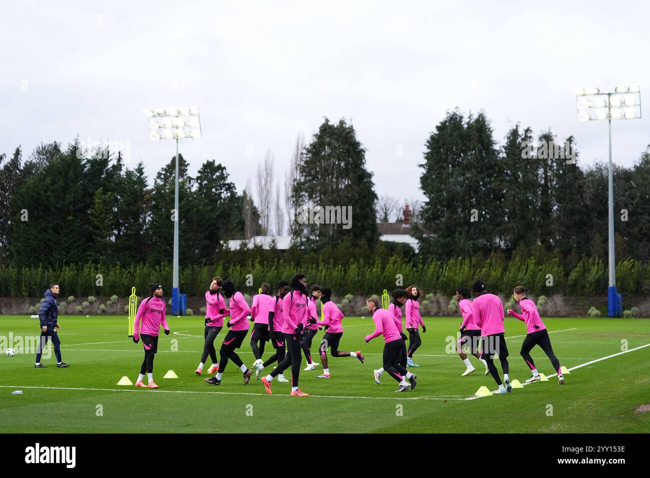 A general view of Chelsea players during a training session at Cobham ...