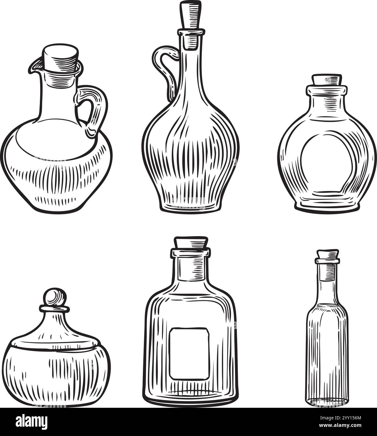 Hand drawn bottles vintage collection isolated on white background ...
