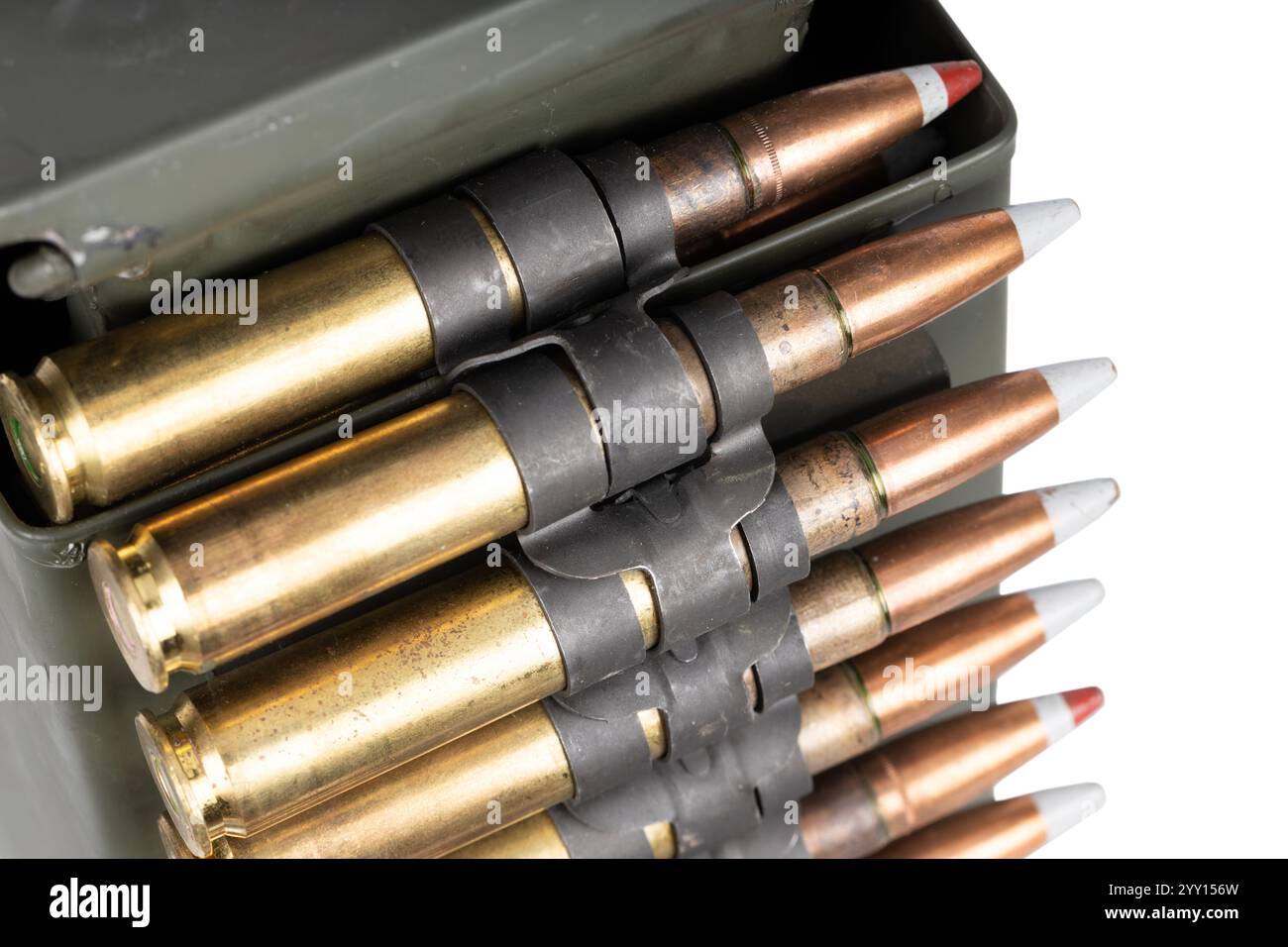 .50 BMG caliber machine gun ammunition belt with cartridges in ...
