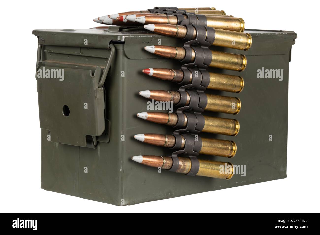 .50 BMG caliber machine gun ammunition belt with cartridges in ...