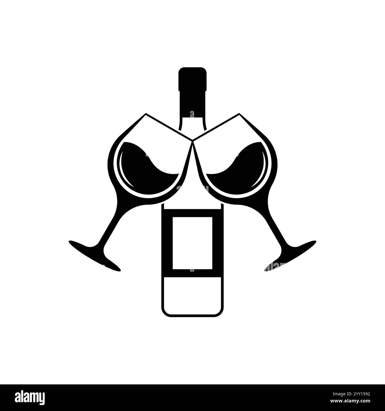 Wine bottle with wine glass icon isolated on white background. Vector ...